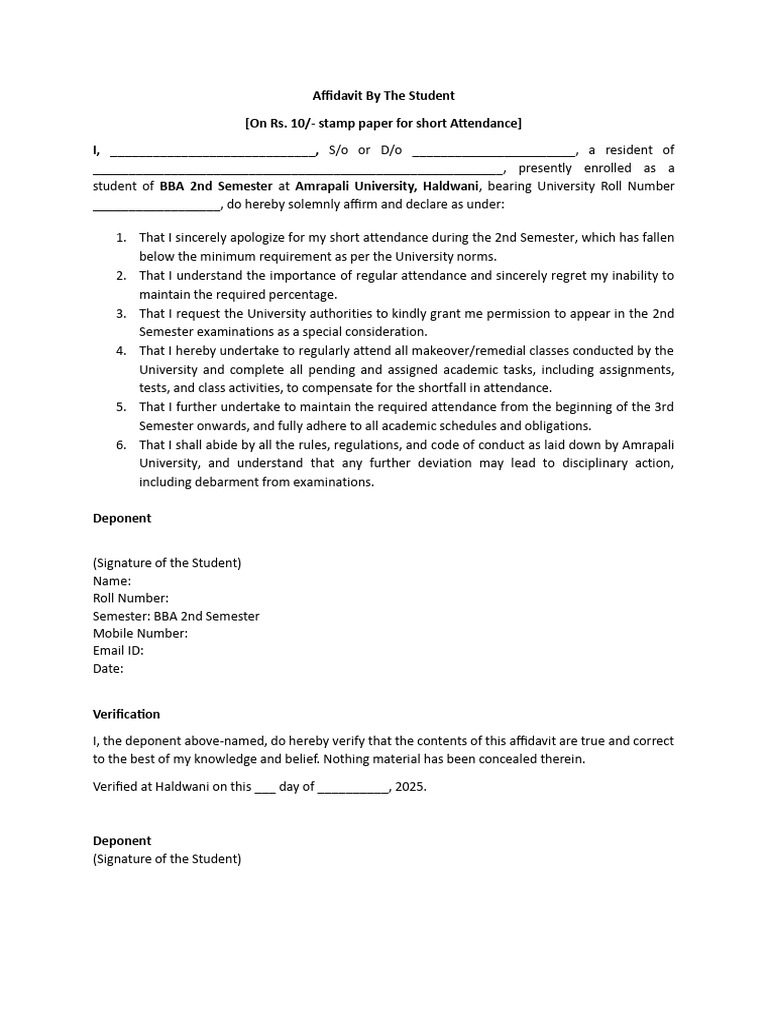 BBA Student Attendance Affidavit | PDF