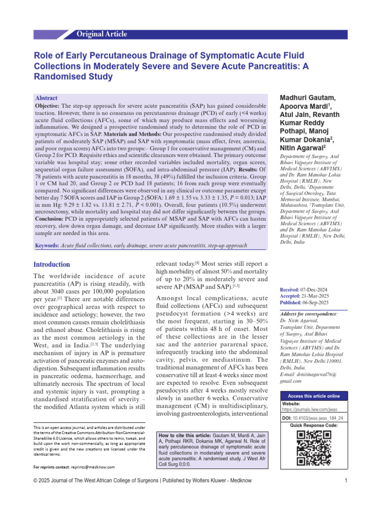 Early PCD for Acute Fluid Collections in SAP | PDF | Medical ...