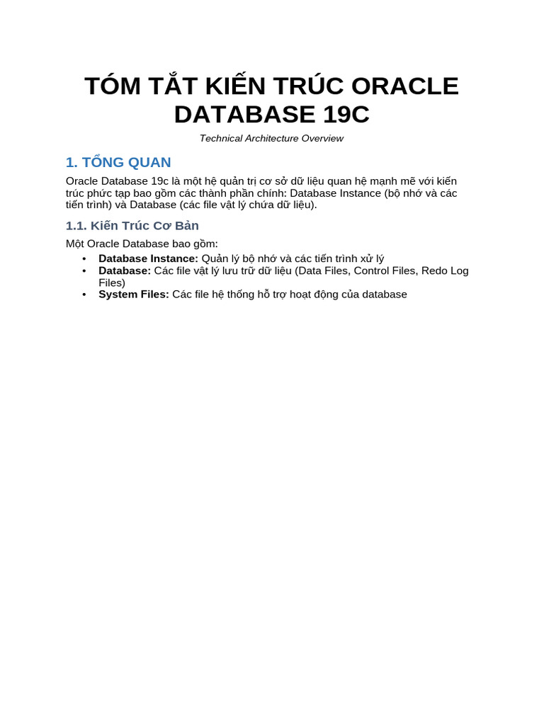 Oracle Database 19c Architecture Summary | PDF