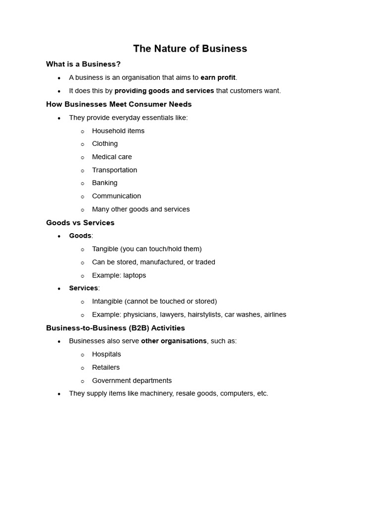 Ch1_The Nature of Business | PDF | Goal | Employment