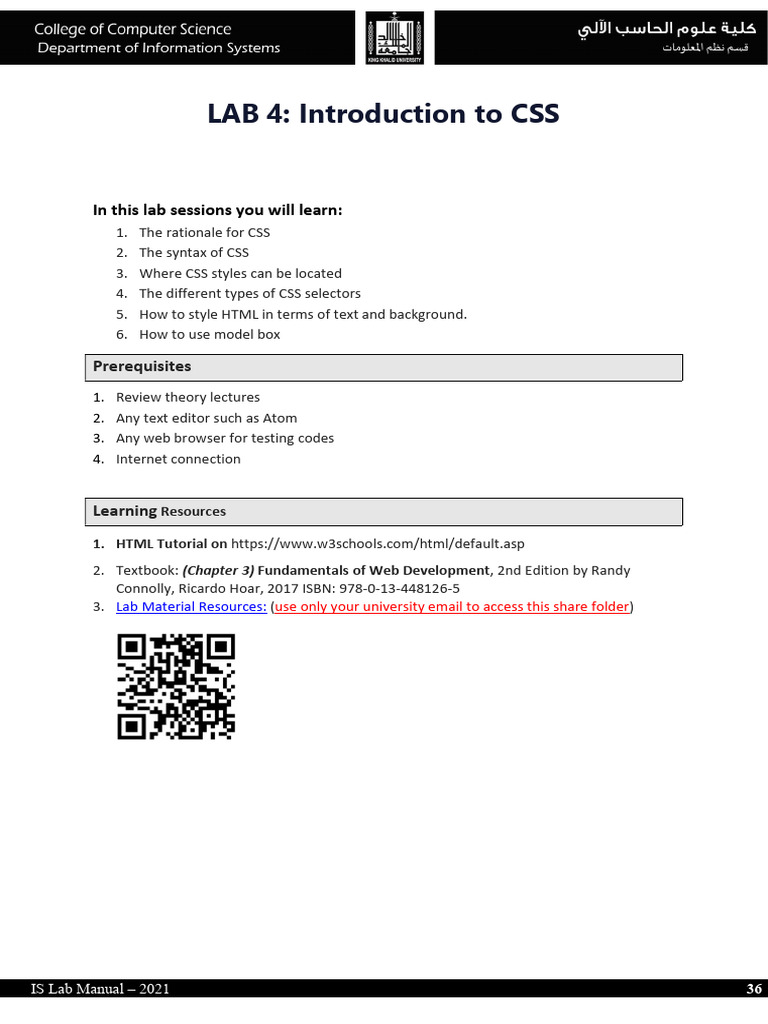 LAB 4 Introduction to CSS__2 Sessions | PDF | Html | Typefaces