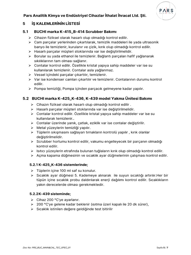 Buchi Sistemleri Bakım K-375 K-436 K-415 | PDF