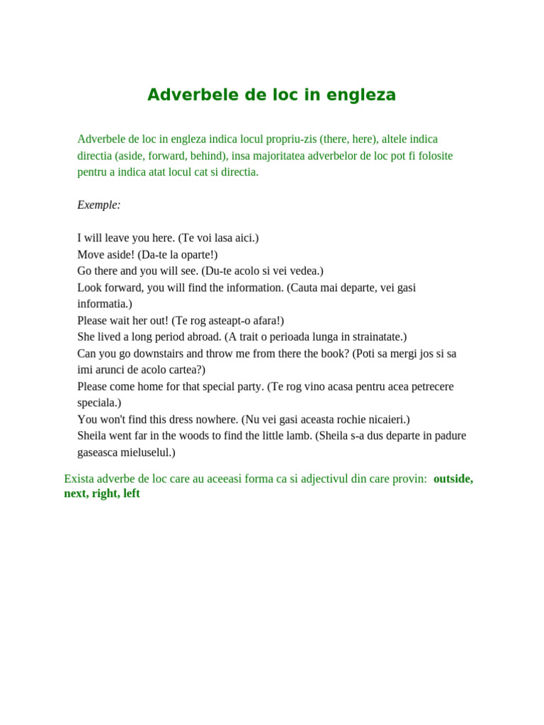 Adverbele de Loc in Engleza | PDF