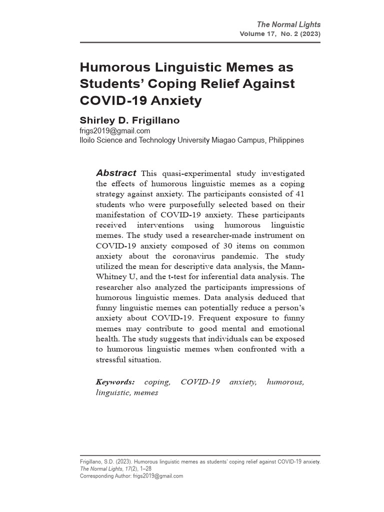 Humorous Linguistic Memes As Students' Coping Relief Against COVID-19 ...