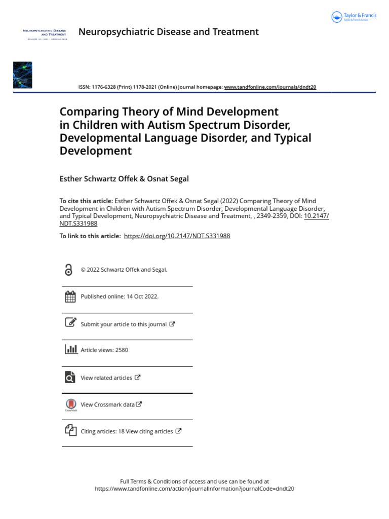 Comparing Theory of Mind Development in Children With Autism Spectrum ...