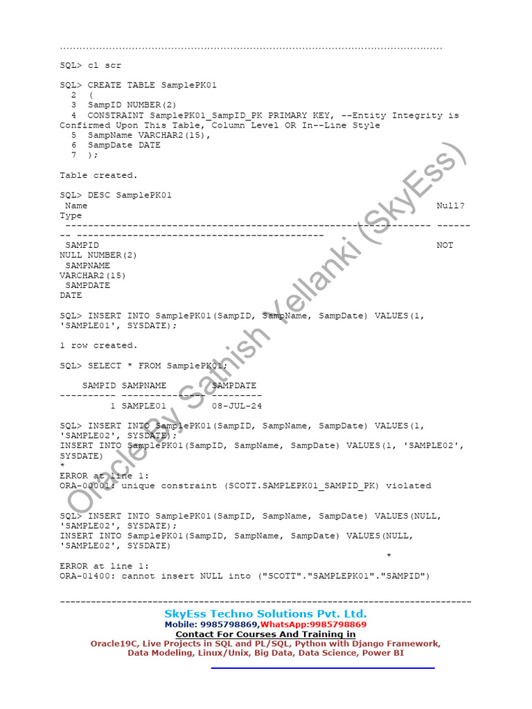 Oracle SQL Training Spool File | PDF | Table (Database) | Data ...
