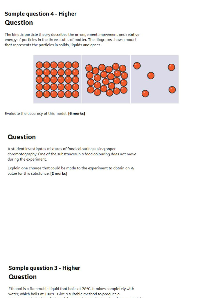 Solids, Liquids and Gases + Chromatography Exam Questions PDF | PDF