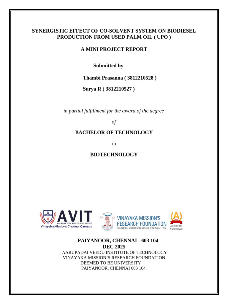 Ug Mini Project 1 | PDF | Biodiesel | Biofuel