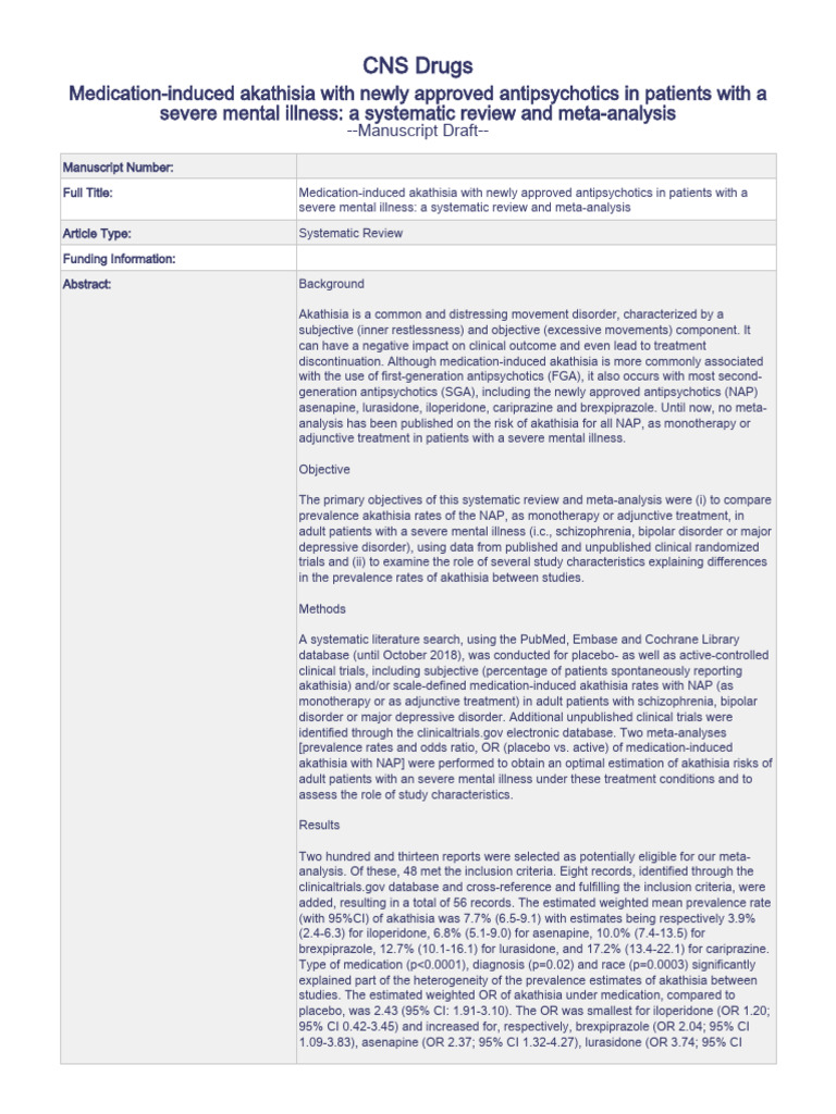2018 Demyttenaere Et Al. CNS Drugs 07112018 Medication-Induced ...