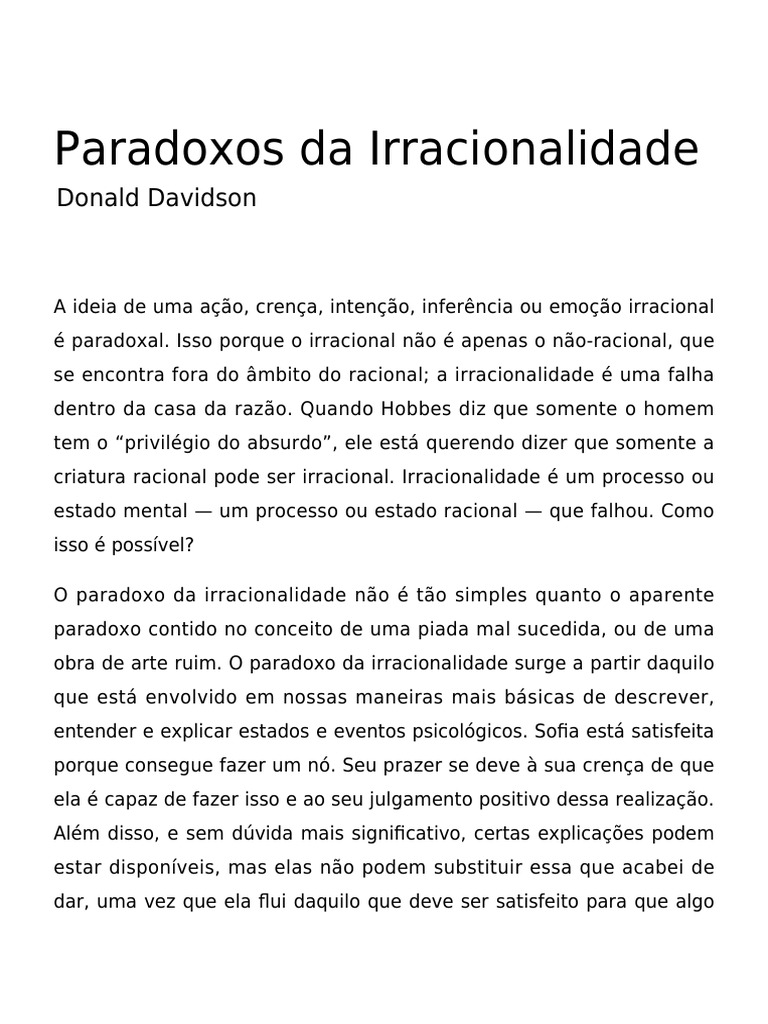 Paradoxos da Irracionalidade em Freud | PDF | Intenção | Ação (Filosofia)