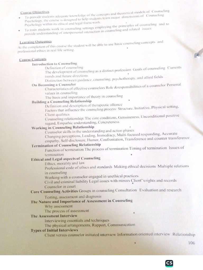 Counseling Course Outline | PDF