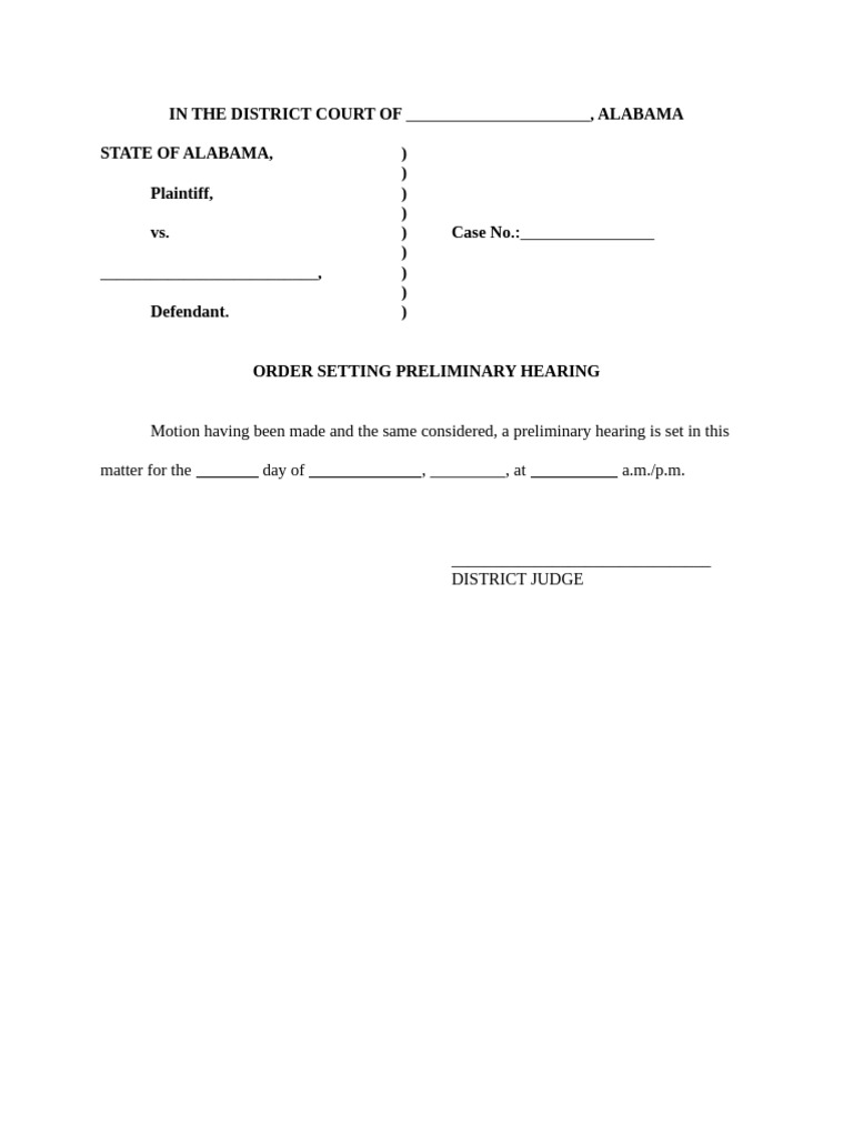 Alabama Preliminary Hearing Order | PDF