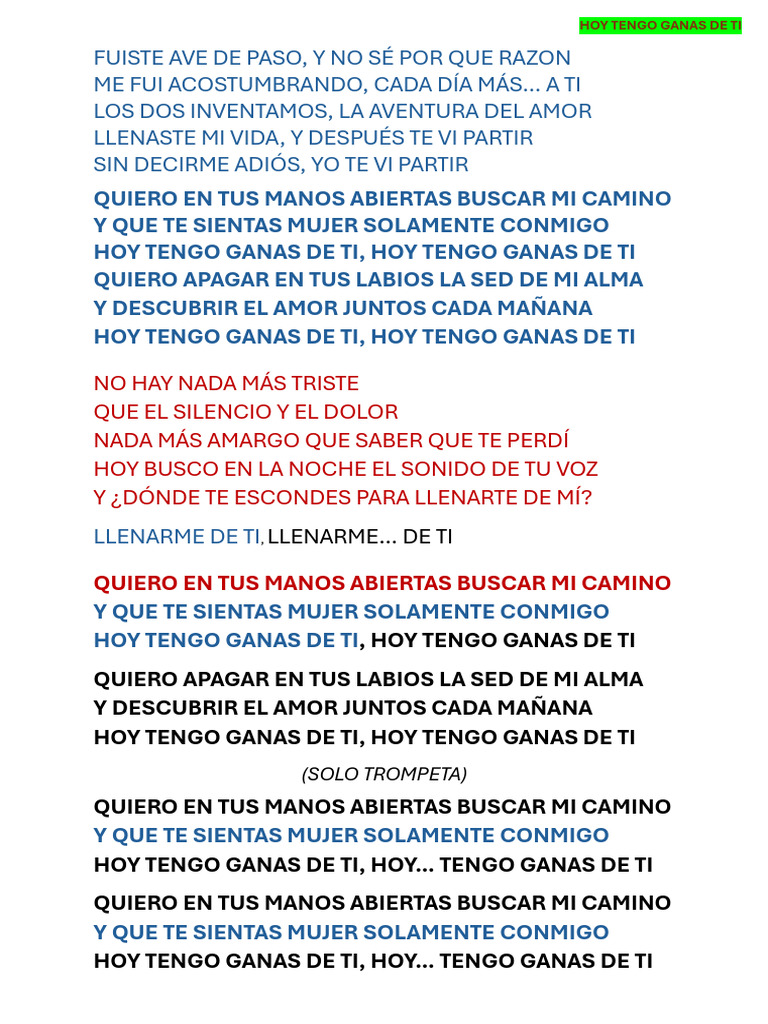 "Hoy Tengo Ganas de Ti: Poema de Amor" | PDF