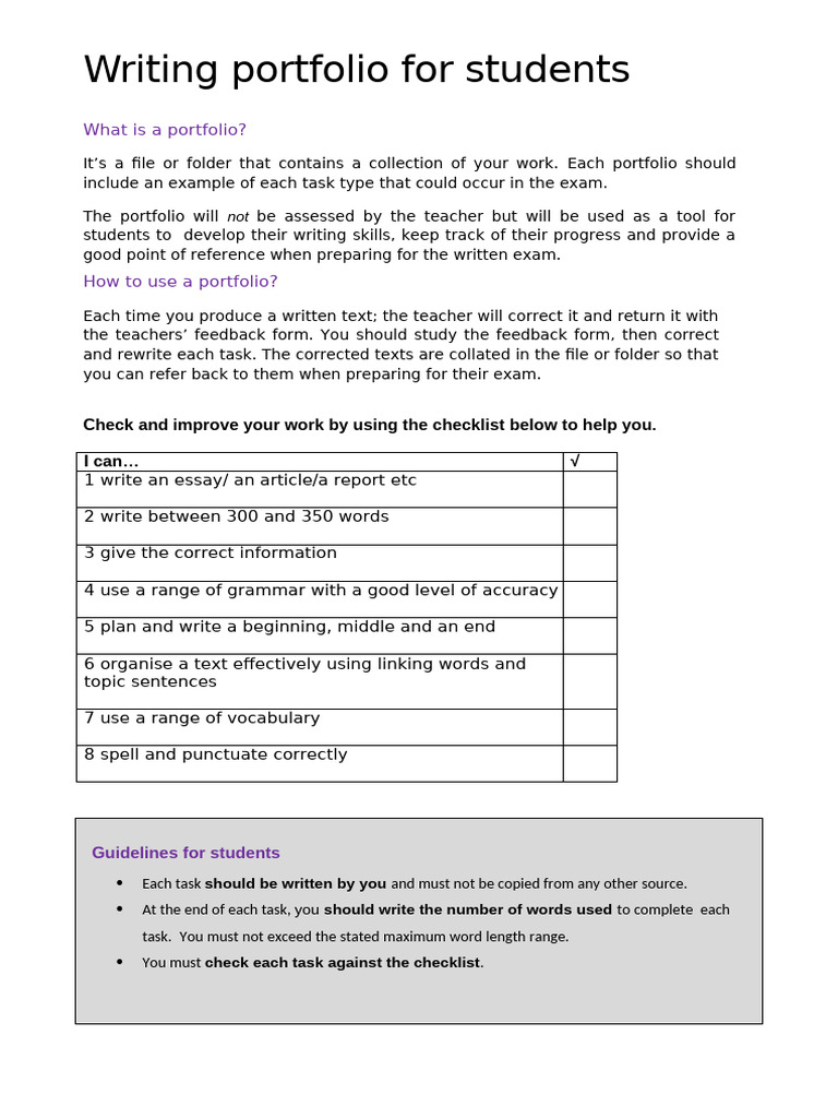 Writing Portfolio For Students | PDF