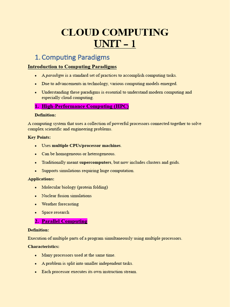 Cloud Computing UNIT 1 BTECH R22 Regulation | PDF | Cloud Computing | Computing