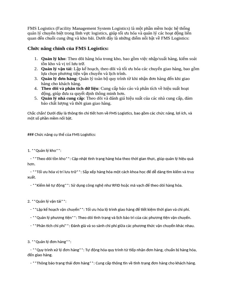 FMS Logistics | PDF