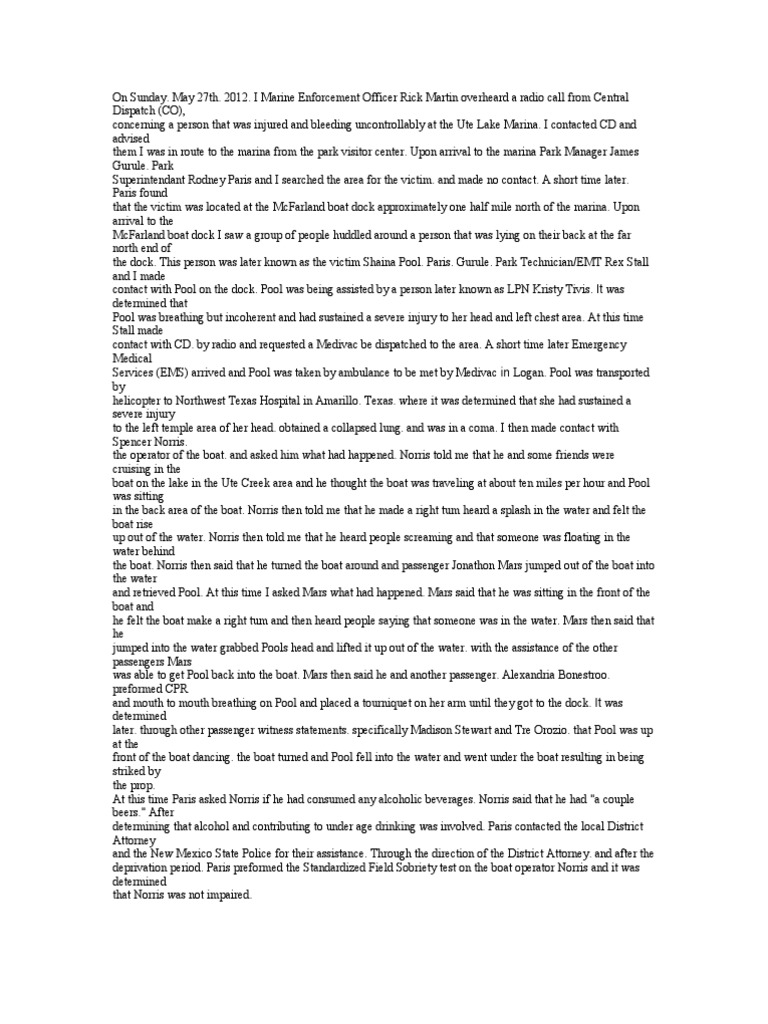 Ute Lake Boating Accident Report 2012 | PDF | Violence | Transport