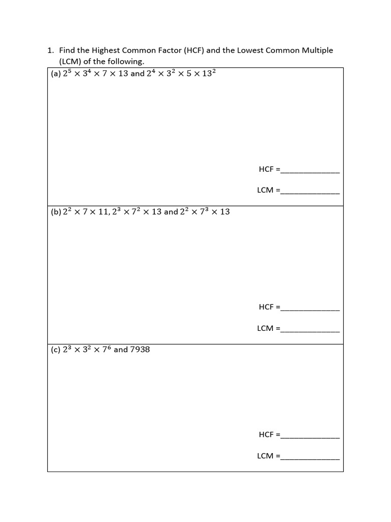 1.2 Factorization, HCF and LCM Exercise 2 | PDF | Numbers | Discrete ...