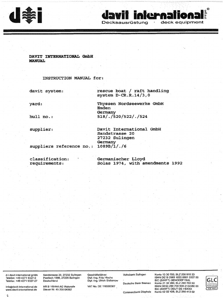 Instuction Manual Rescue Boat Davit I-Davit | PDF