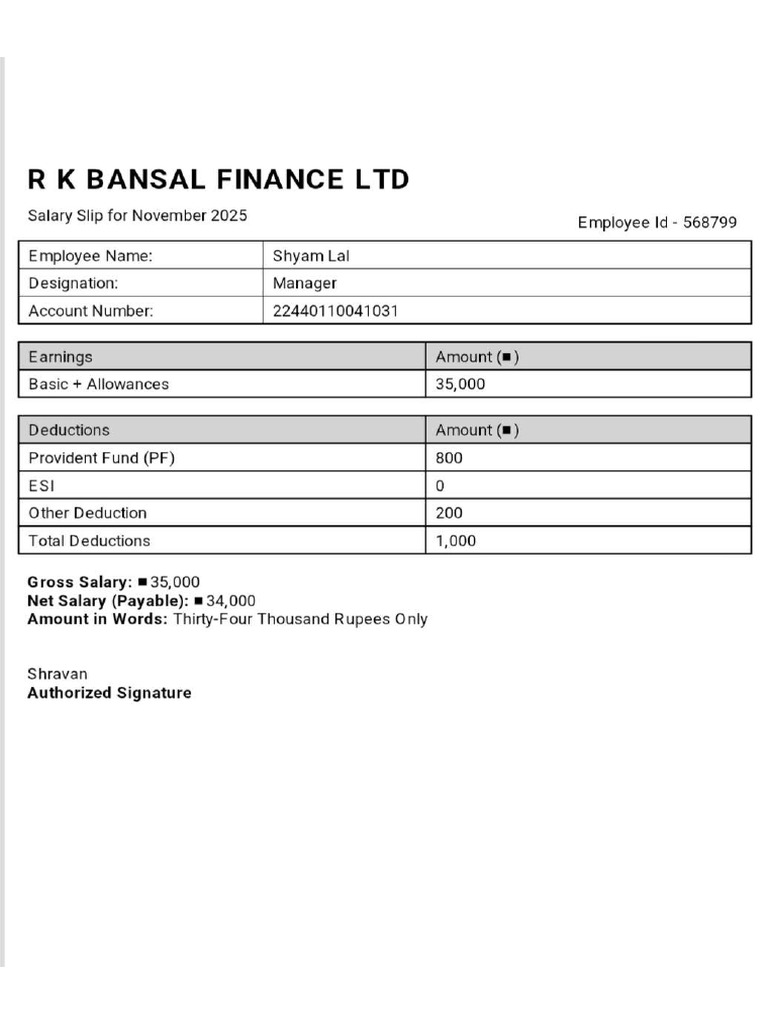 November Salary Slip | PDF