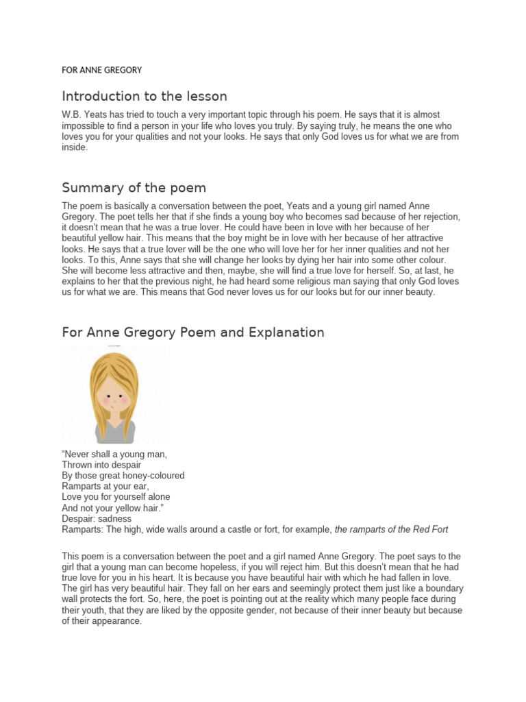 FOR ANNE GREGORY | PDF | Poetry | Rhyme