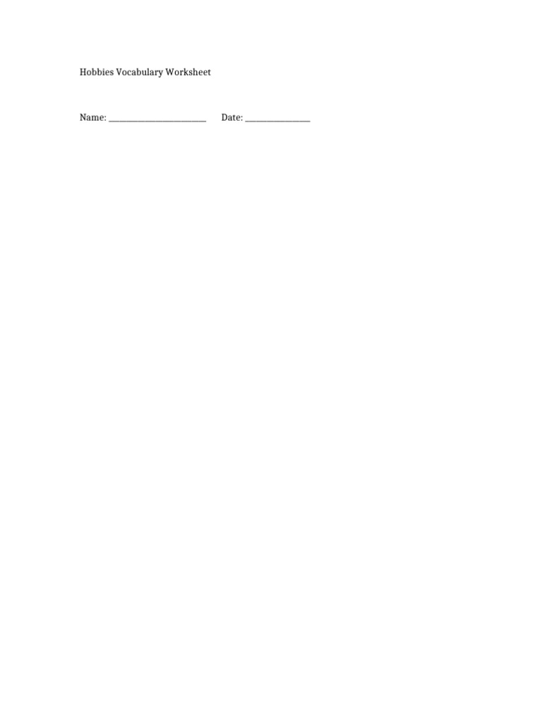 Hobbies Vocabulary Worksheet | PDF