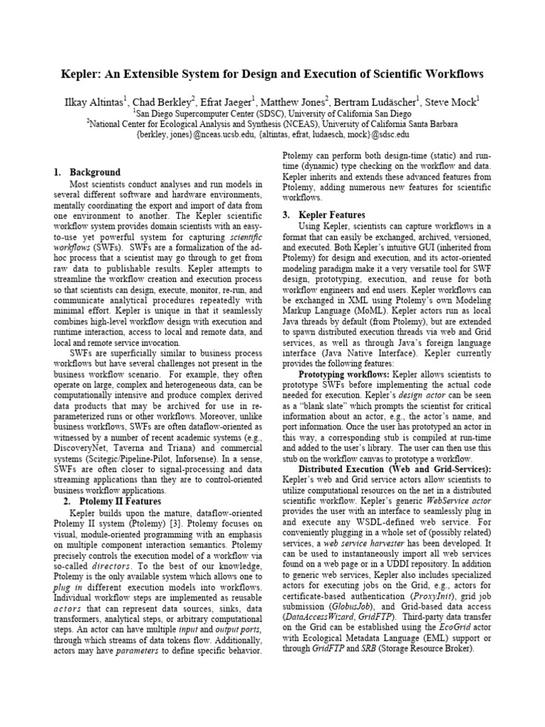 2004 Kepler An Extensible System For Design and Execution of Scientific Workflows | PDF | Web ...