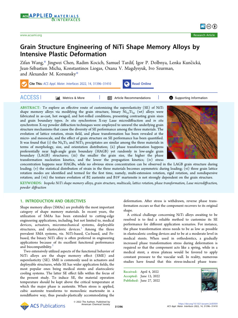 Grain Structure in NiTi Alloys for Superelasticity | PDF | Shape Memory ...