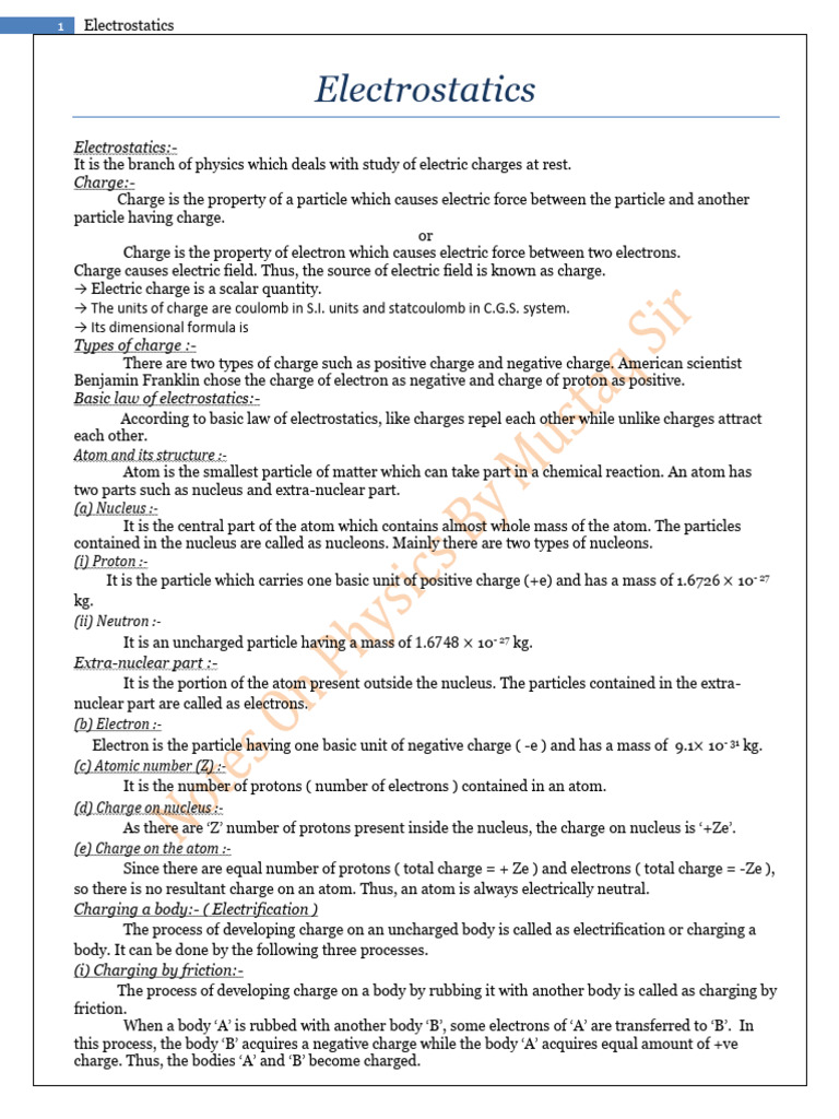 Understanding Electrostatics and Charge | PDF | Electric Charge | Atoms