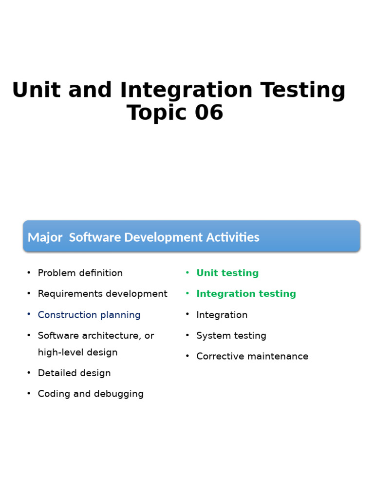 Lec 06 Unit and Integration Testing | PDF | Unit Testing | Computer ...