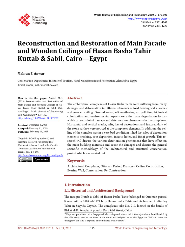 Restoration of Hasan Basha Tahir Kuttab | PDF | Limestone | Iron