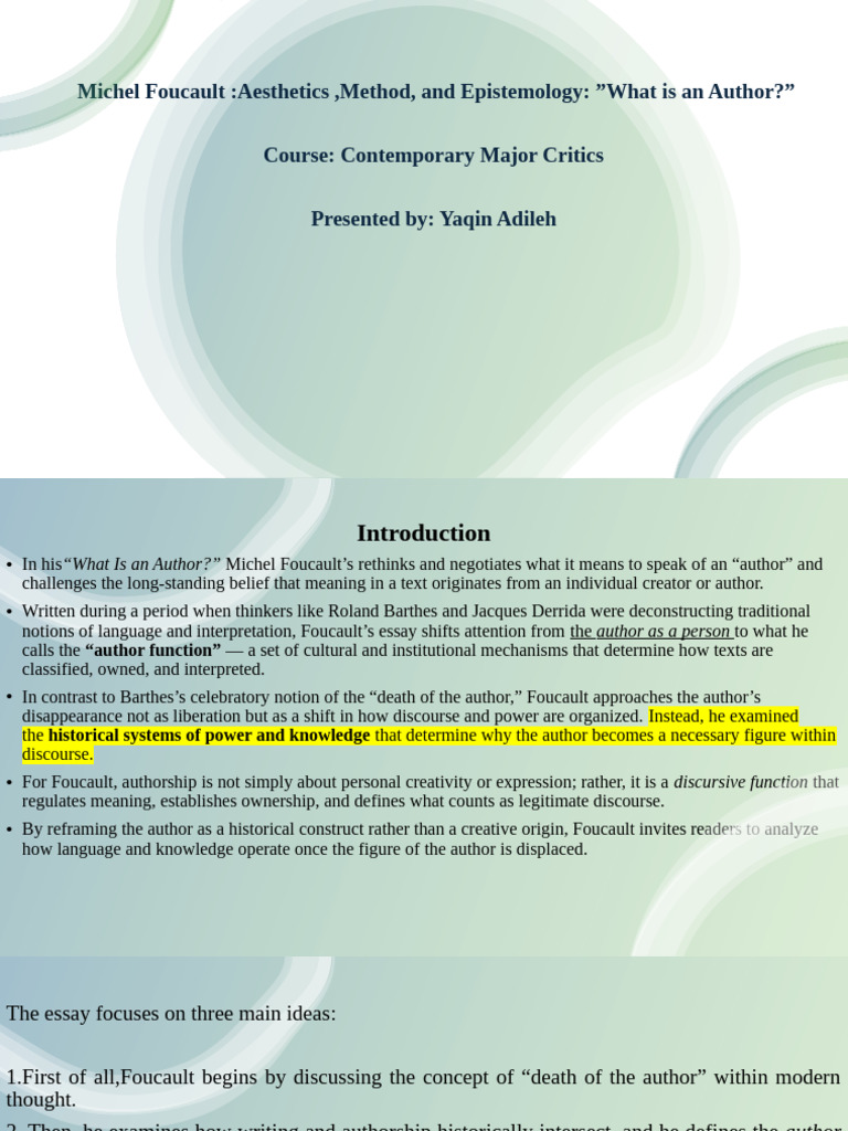 Foucault's Author Function Explained | PDF | Author | Discourse