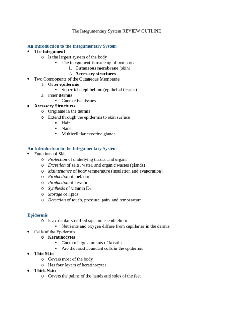Ch 6 Integumentary Review Outline | PDF | Integumentary System | Skin