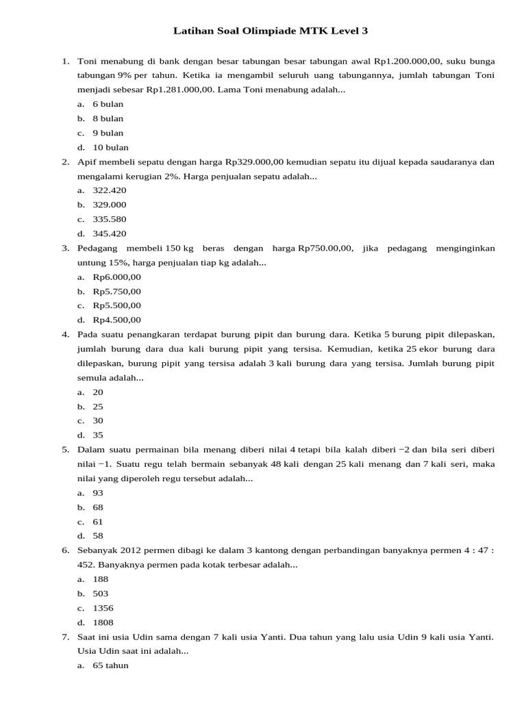 Latihan Soal MTK Olimpiade Level 3 | PDF
