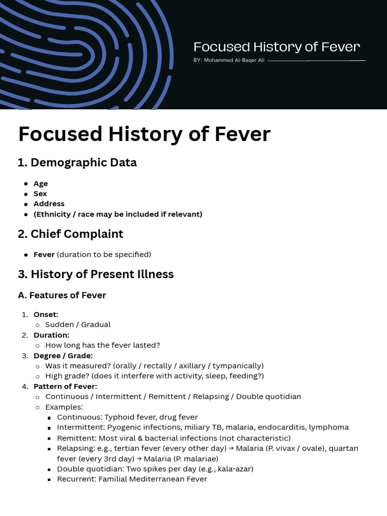 Comprehensive Fever History Guide | PDF | Fever | Malaria