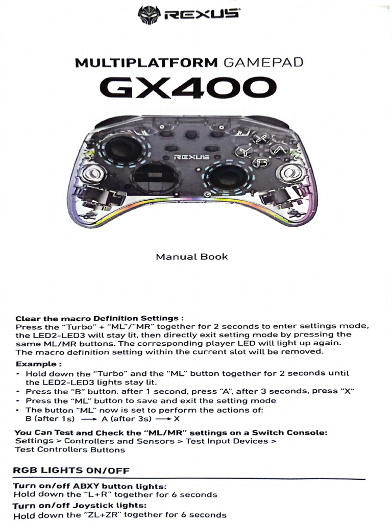Rexus GX400 Multiplatform Gamepad Controller Manual Book | PDF