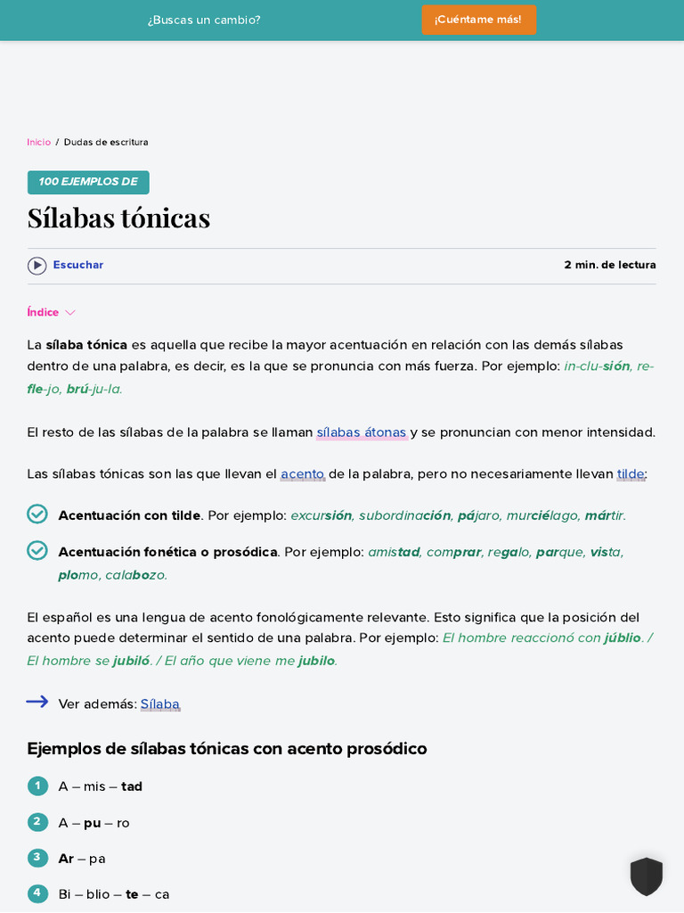100 Ejemplos de Sílabas Tónicas | PDF | Sílaba | Palabra