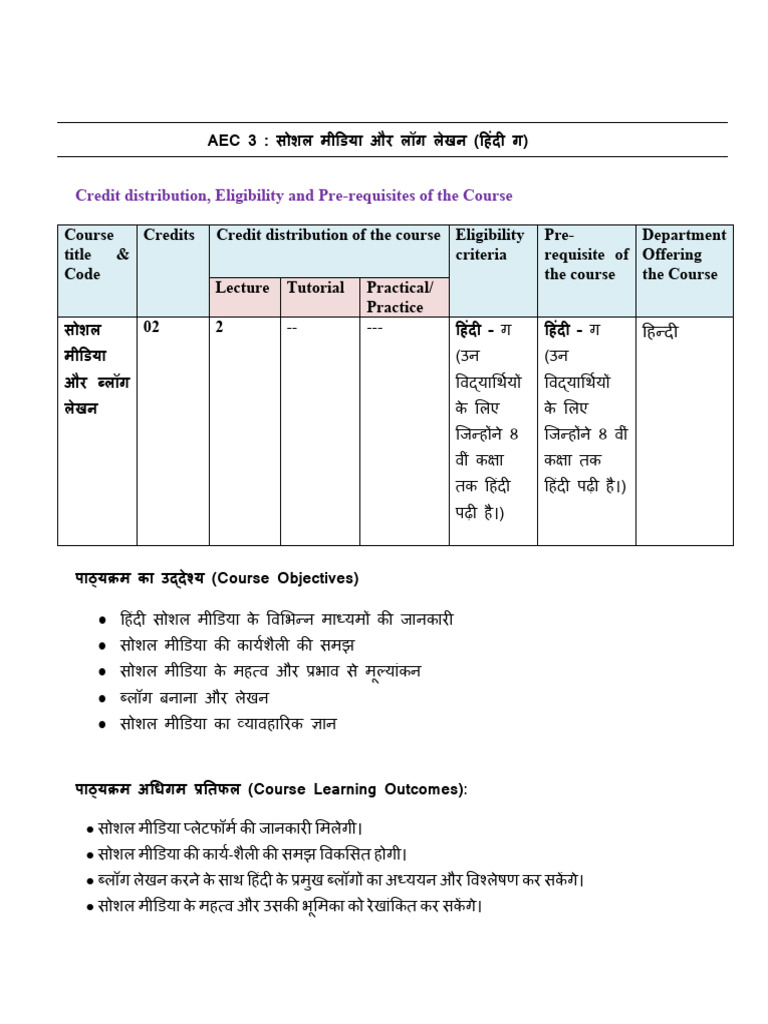 Aec Hindi C Social Media Aur Blog Lekhan Pdf