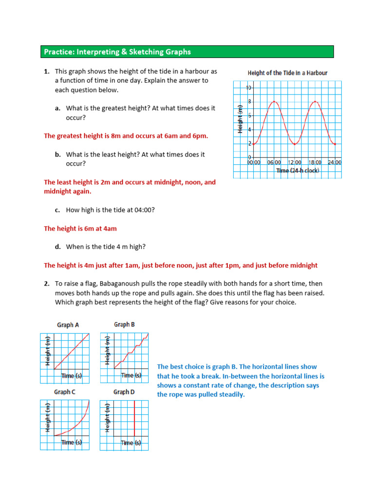 4. interpreting & sketching graphs (practice solutions) (2) | PDF