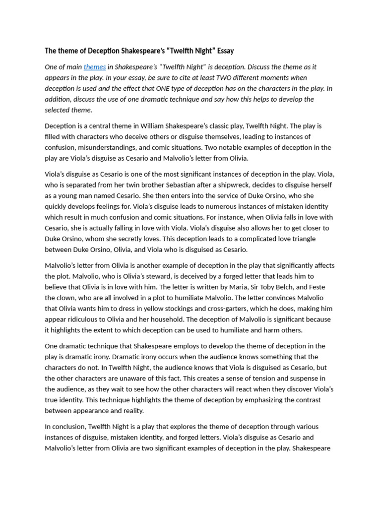 The Theme of Deception Shakespeare | PDF