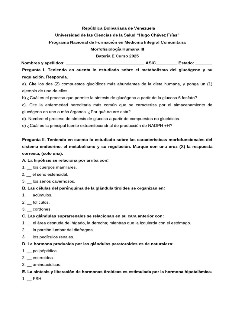 Examen Ordinario MFH III,Bat E,Jueves 4 | PDF | Ovario | Linfocitos