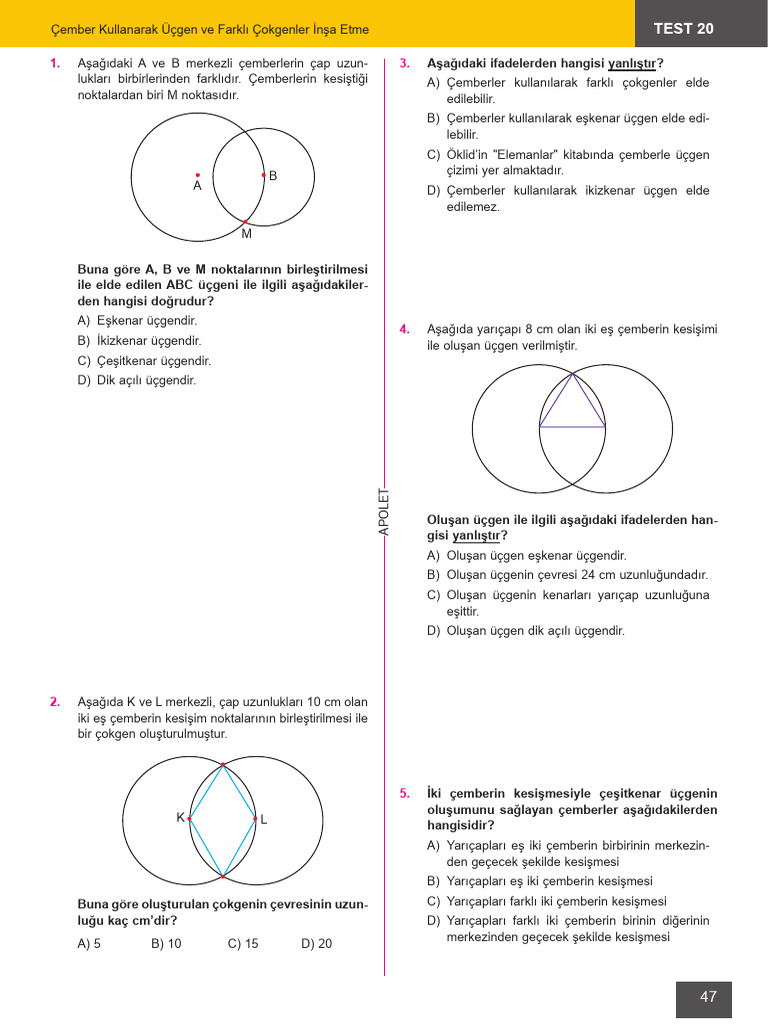 Apolet Yayınları 5 Sınıf Matematik Test 20-21-22 | PDF