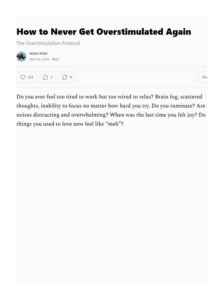 How To Never Get Overstimulated Again - by Noah Ryan | PDF | Brain ...