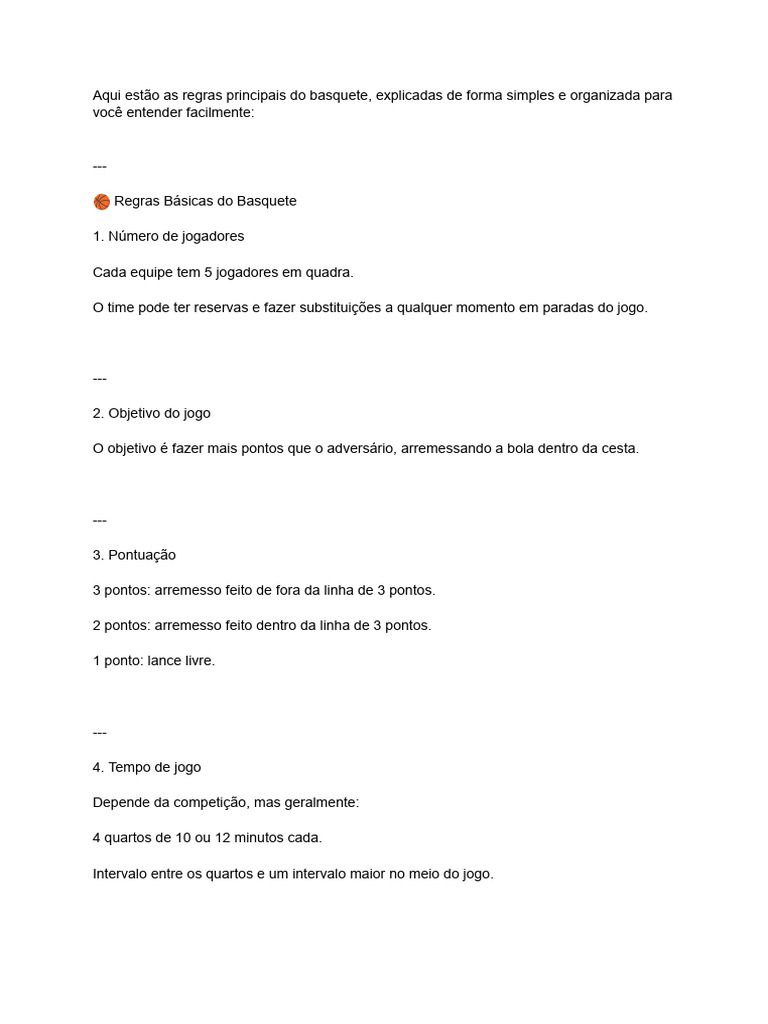 Regras Básicas do Basquete Explicadas | PDF