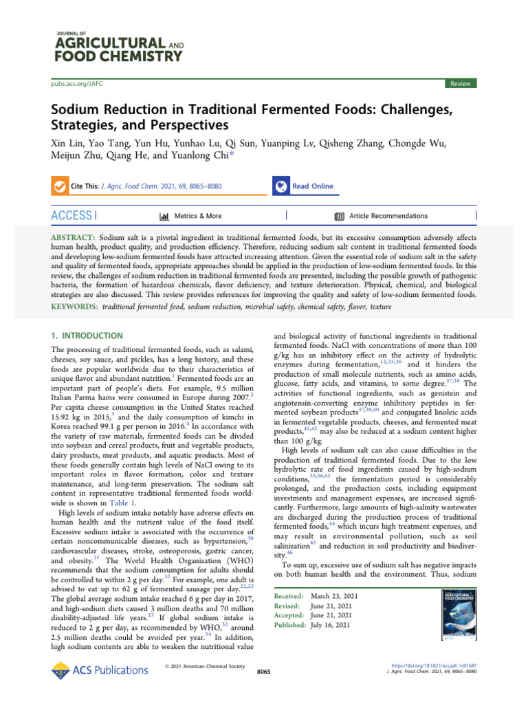 Sodium Reduction in Traditional Fermented Foods Challenges Strategies ...