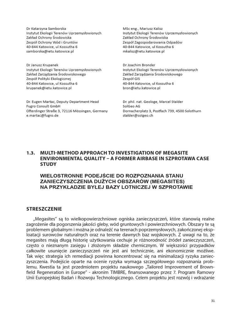 Multi-Method Approach To Investigation of Megasite Environmental ...