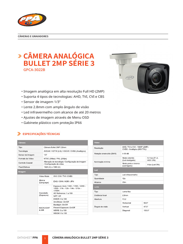Datasheet Gpca 3022b Camera Analogica Bullet 2mp 28mm Pt 042024 ...