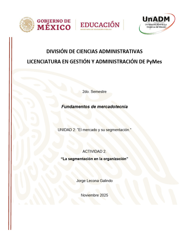 Gfme U2 A2 Jolg | PDF | Marketing | Segmentación de mercado