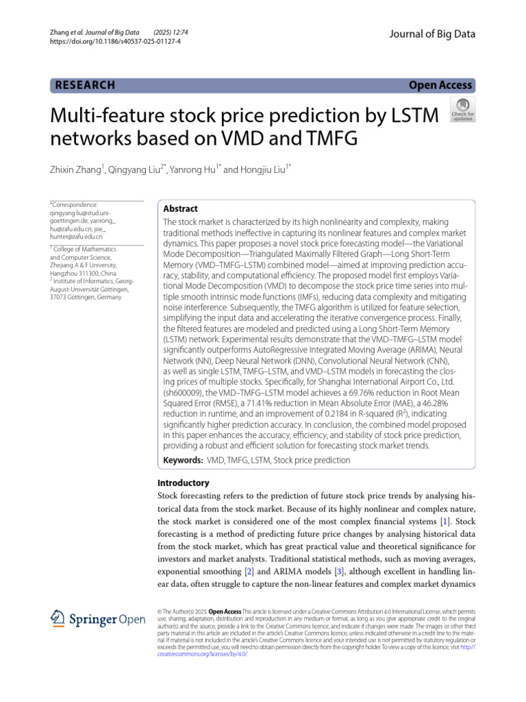 VMD-TMFG-LSTM for Stock Price Prediction | PDF