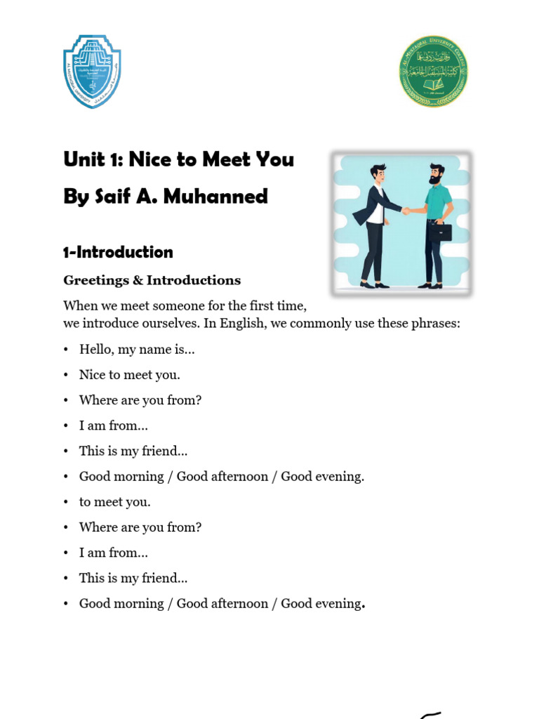Unit 1 Nice To Meet You | PDF | Question | English Language